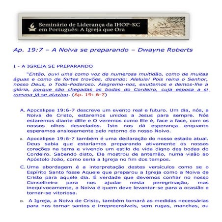 IHOP-KC Apocalipse 19.7 "A noiva se preparando - Dwayne Roberts | PDF