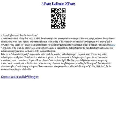 A Poetry Explication Of Poetry | PPT