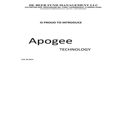 Apogee Corp Presentation By Hans David De Beer | PDF