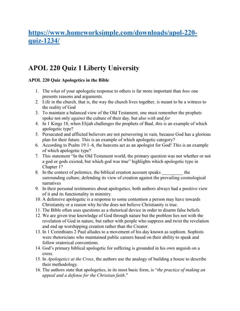 APOL 220 Quiz 5,6,7,8 Liberty University.docx