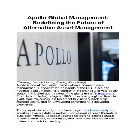 Apollo Global Management Redefining the Future of Alternative Asset ...