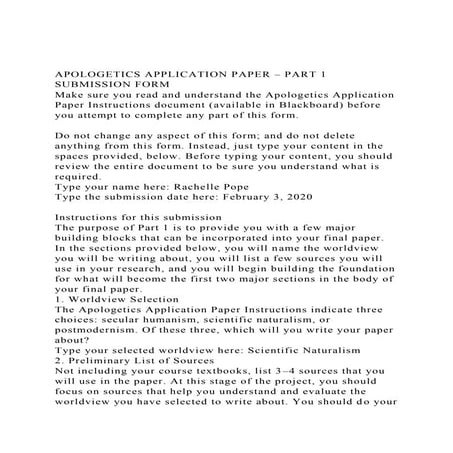 APOLOGETICS APPLICATION PAPER – PART 1 SUBMISSION FORMMake sur.docx