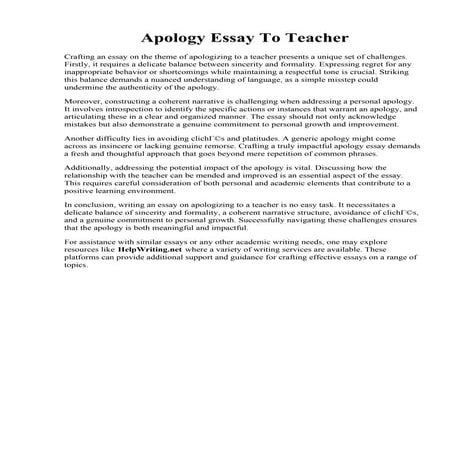 Apology Essay To Teacher | PDF