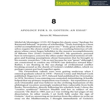 Apology For S. D. Goitein - An Essay | PDF