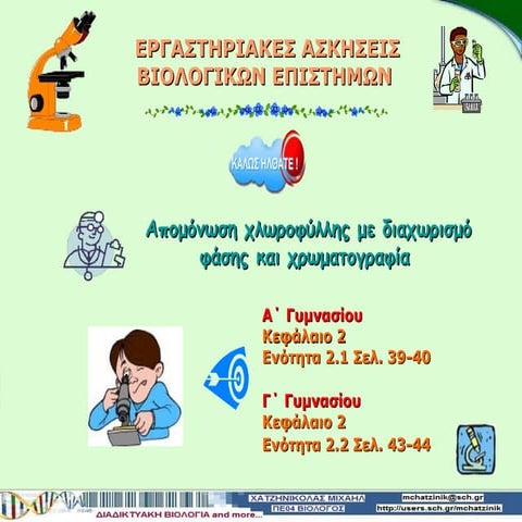 ΑΠΟΜΟΝΩΣΗ ΧΛΩΡΟΦΥΛΛΗΣ ΜΕ ΔΙΑΧΩΡΙΣΜΟ ΦΑΣΗΣ & ΧΡΩΜΑΤΟΓΡΑΦΙΑ ΔΙΑΔΙΚΤΥΑΚΗ ...