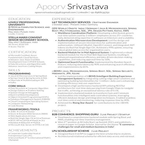 Apoorv Srivastava Java SDE for the purpose of resume | PDF