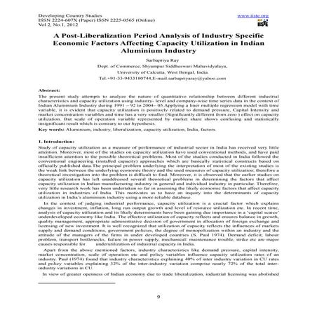 A post liberalization period analysis of industry specific economic ...