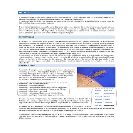 Apostila 1o ano malária | PDF