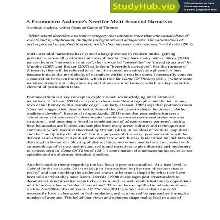 A Postmodern Audience S Need For Multi-Stranded Narratives | PDF