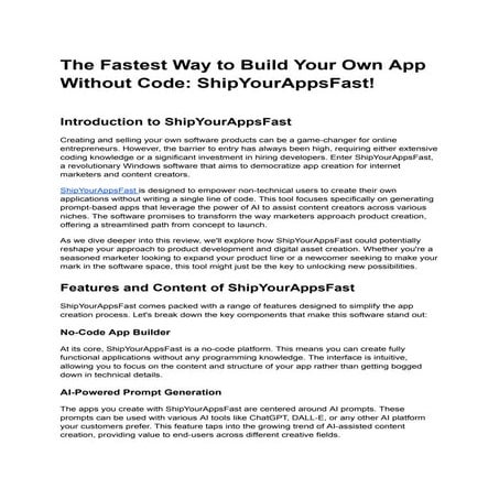 The Fastest Way To Build Your Own App Without Code Shipyourappsfast Pdf