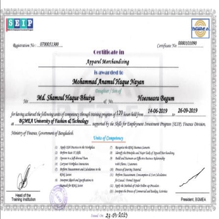 120 hours Training Certificate based on Apparel Merchandising | PDF