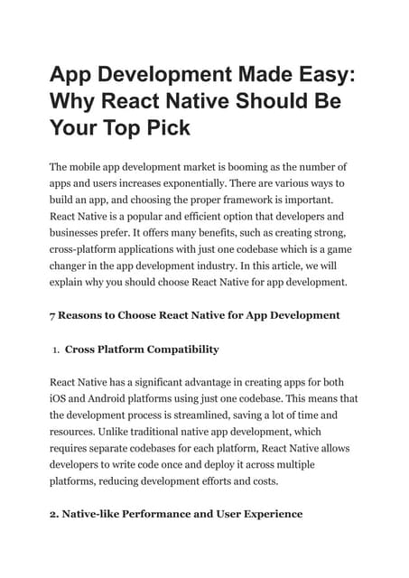App Development Made Easy Why React Native Should Be Your Top Pick Pdf