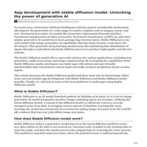 App development with stable diffusion model Unlocking the power of ...