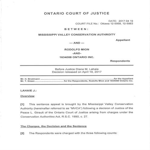 Ontario Court of Justice - Appeal Decision April 19, 2017 | PDF