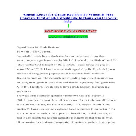 Appeal Letter for Grade Revision Experience Tradition ...