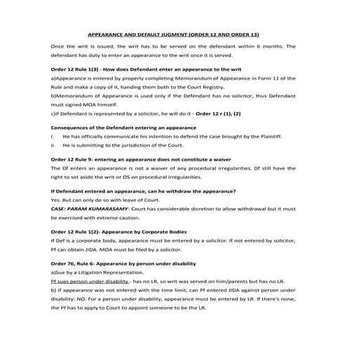 Appearance and default judgment | DOC