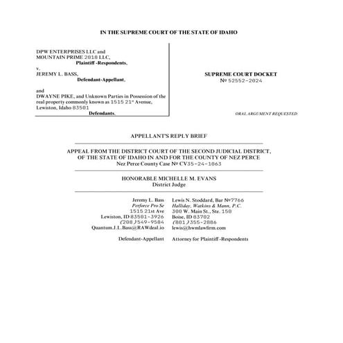 Idaho Foreclosure Fraud - APPELLANT'S REPLY BRIEF | PDF