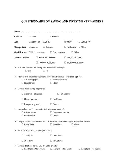Questionnaire on Investment Preferences | DOC