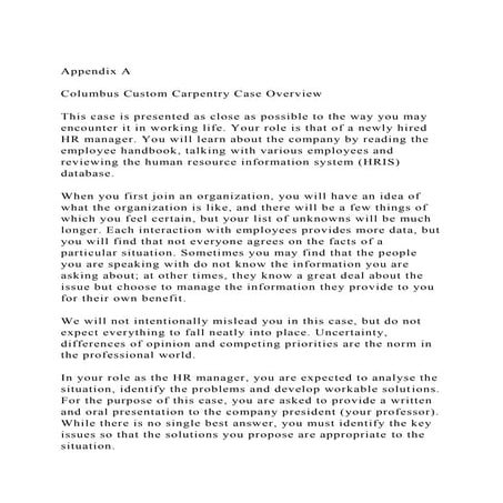 Appendix AColumbus Custom Carpentry Case OverviewThis case | DOCX