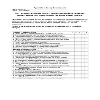 Appendix A SURVEY QUESTIONNAIRE.docx for action research | PDF