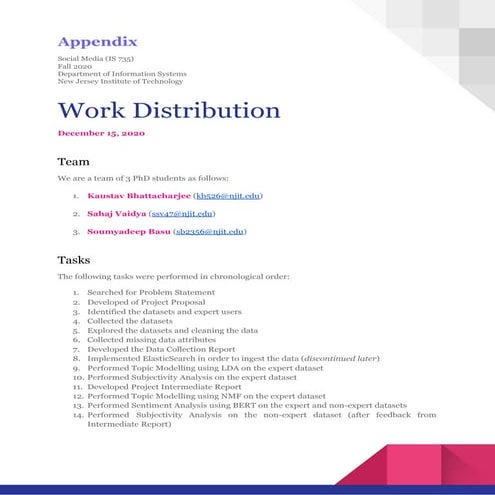 Appendix A Work Distribution | PDF