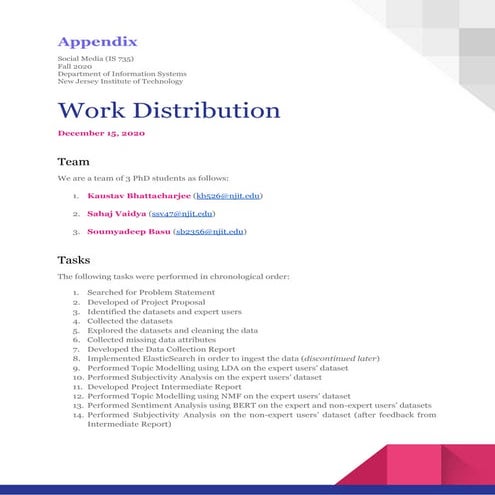 Appendix A Work Distribution | PDF