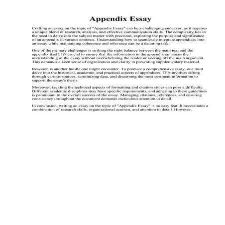 Appendix Essay. November 19: How to use an Appendix - by Danny Sheridan ...