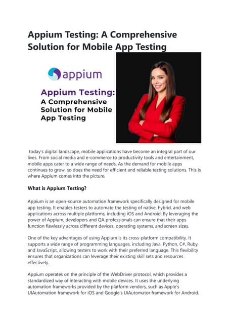 Appium Testing Guide For Mobile App Testing Ppt