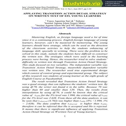 APPLAYING TRANSITION ACTION DETAIL STRATEGY ON WRITTEN TEXT OF EFL ...