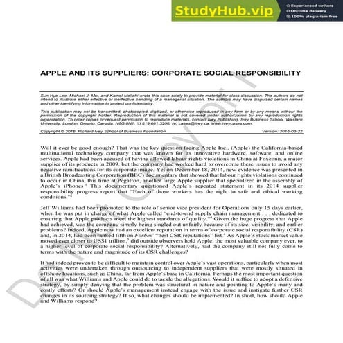 APPLE AND ITS SUPPLIERS CORPORATE SOCIAL RESPONSIBILITY | PDF