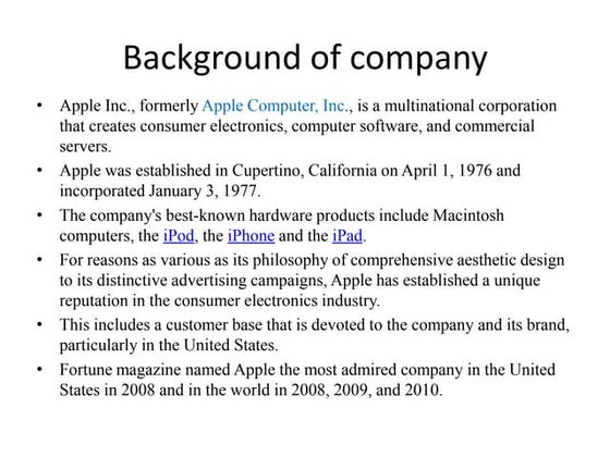 Example of Company background | DOCX | Business | Business and Finance