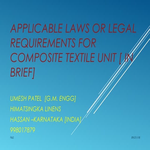 Applicable laws or legal requirements for textile unit | PPT