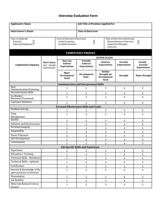 EMPLOYEE INTERVIEW EVALUATION FORM | DOCX