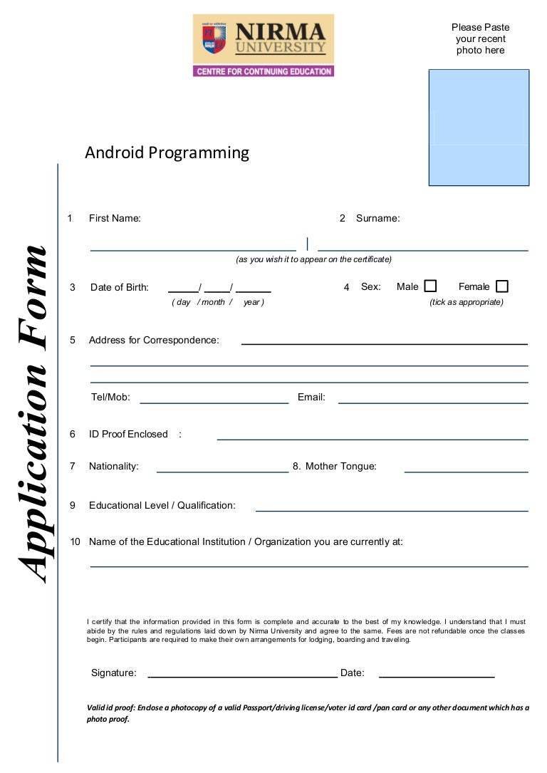 Application form for android programming workshop