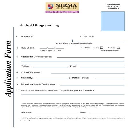 Application form for android programming workshop | PDF