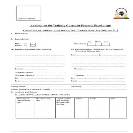 Forensic Psychology Application Delhi 2018 | PDF