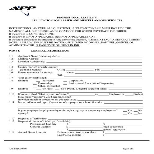 Professional Liability Insurance Application for Allied and ...
