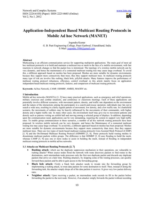 Application Independent Based Multicast Routing Protocols In Mobile Ad Hoc Network Manet 2 Pdf