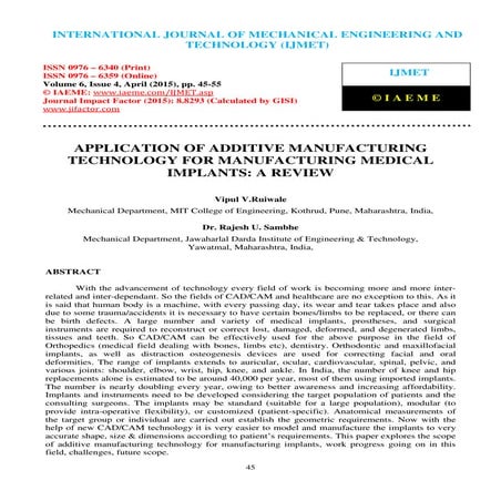 Application of additive manufacturing technology for manufacturing medical implants a review | PDF