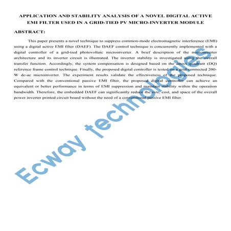 Application and stability analysis of a novel digital active emi filter used in a grid tied pv ...