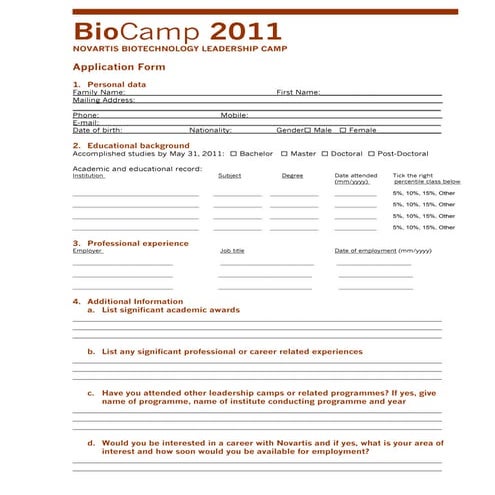 Application biocamp 2011 | PDF
