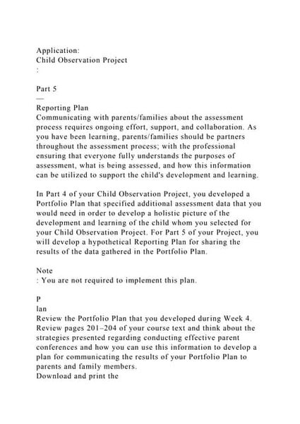 Application Child Observation ProjectPart 5—Reporting .docx Application Child Observation ProjectPart 5—Reporting .docx