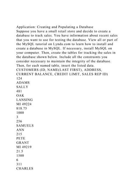 Application Creating And Populating A Databasesuppose You Have Docx 0714