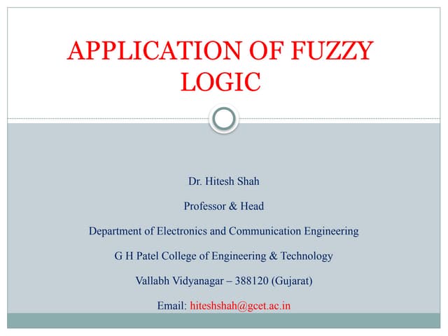 Application Of Fuzzy Logic Design 1 With Ppt