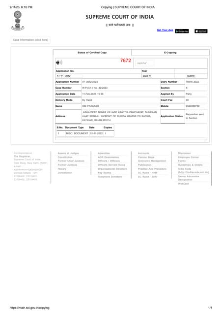 Application for Certified Copy of Order dated 6.2.23.pdf