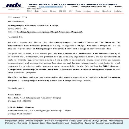 Application for Legal Awareness Program NILS JU Chapter | DOCX | Legal ...