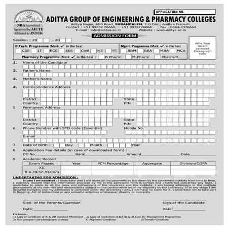 Admission Application - Aditya Educational Institutions | PDF