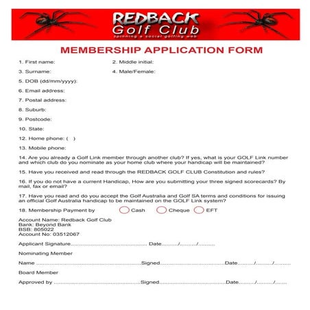 Application form | PDF | Golf | Sports