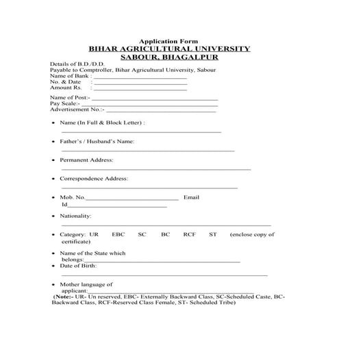 Application form BAU 2015 recruitment | DOC