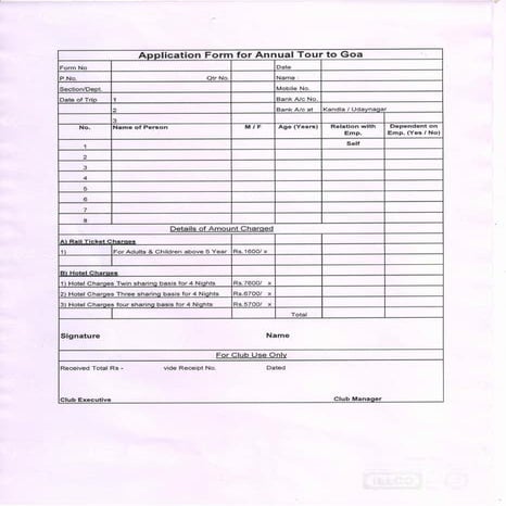 Application form goa tour | PDF